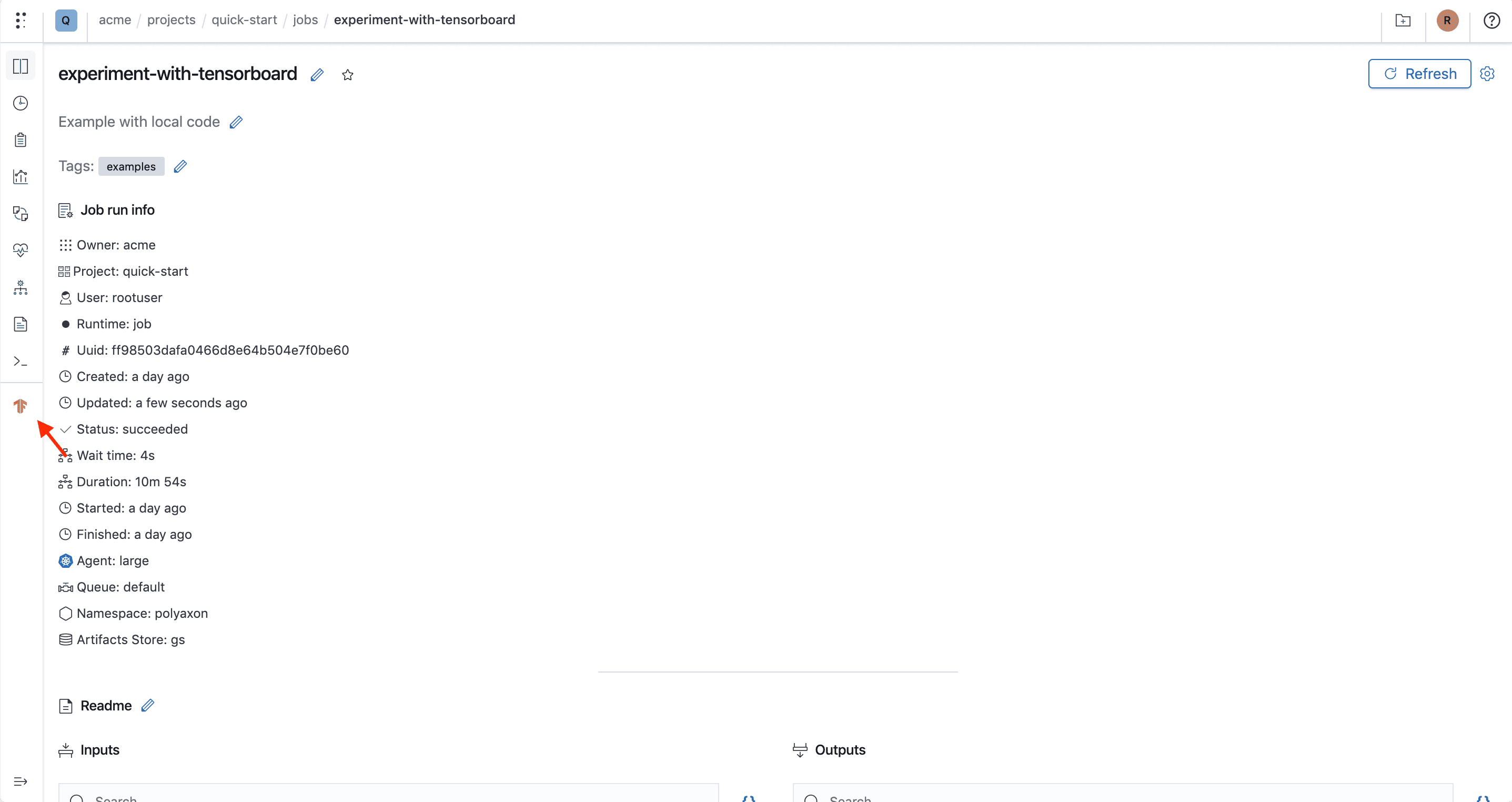 Single Tensorboard - Polyaxon quick start tutorial - Core Concepts