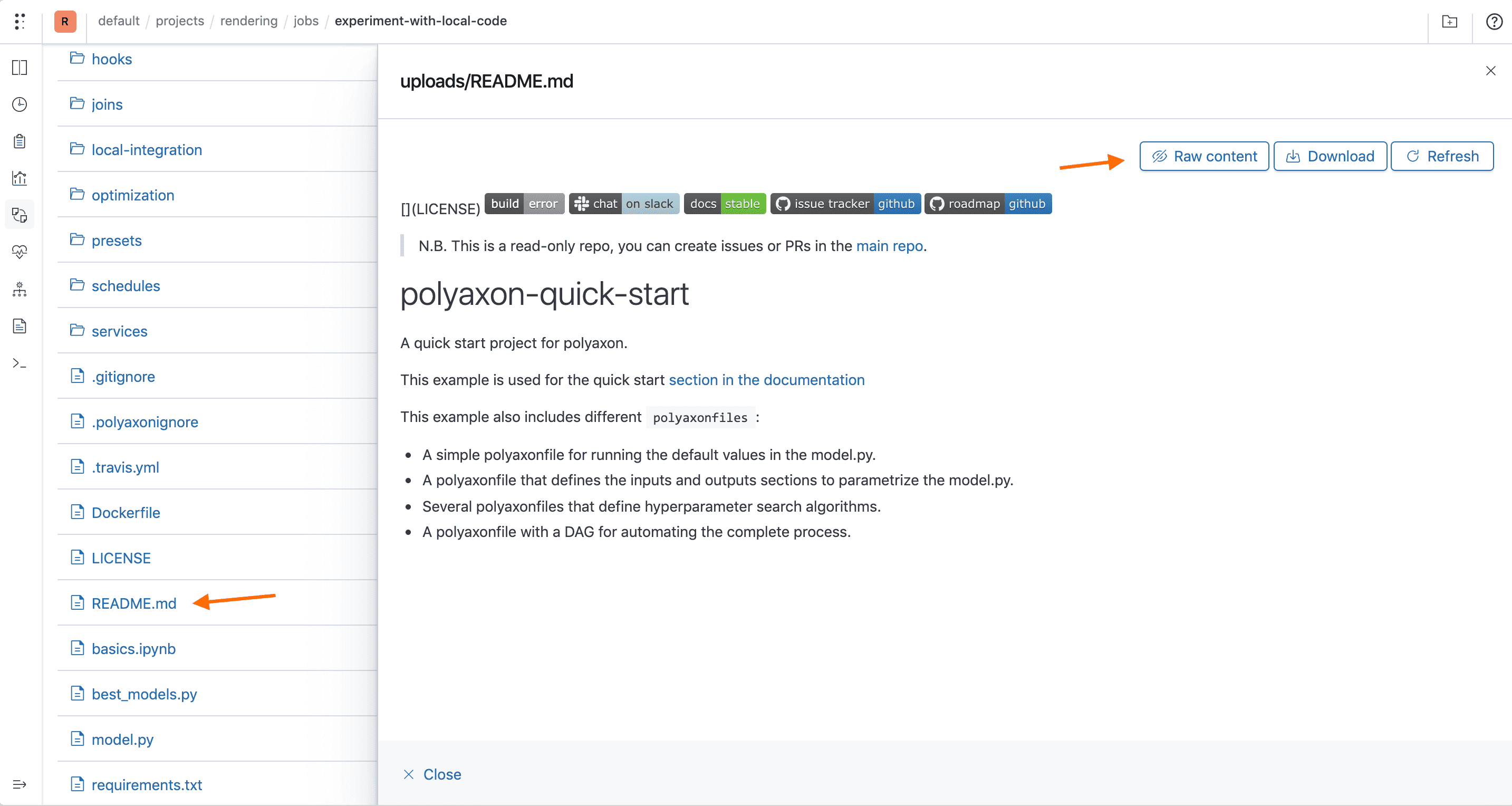 Polyaxon + Markdown Auto-Rendering Integration