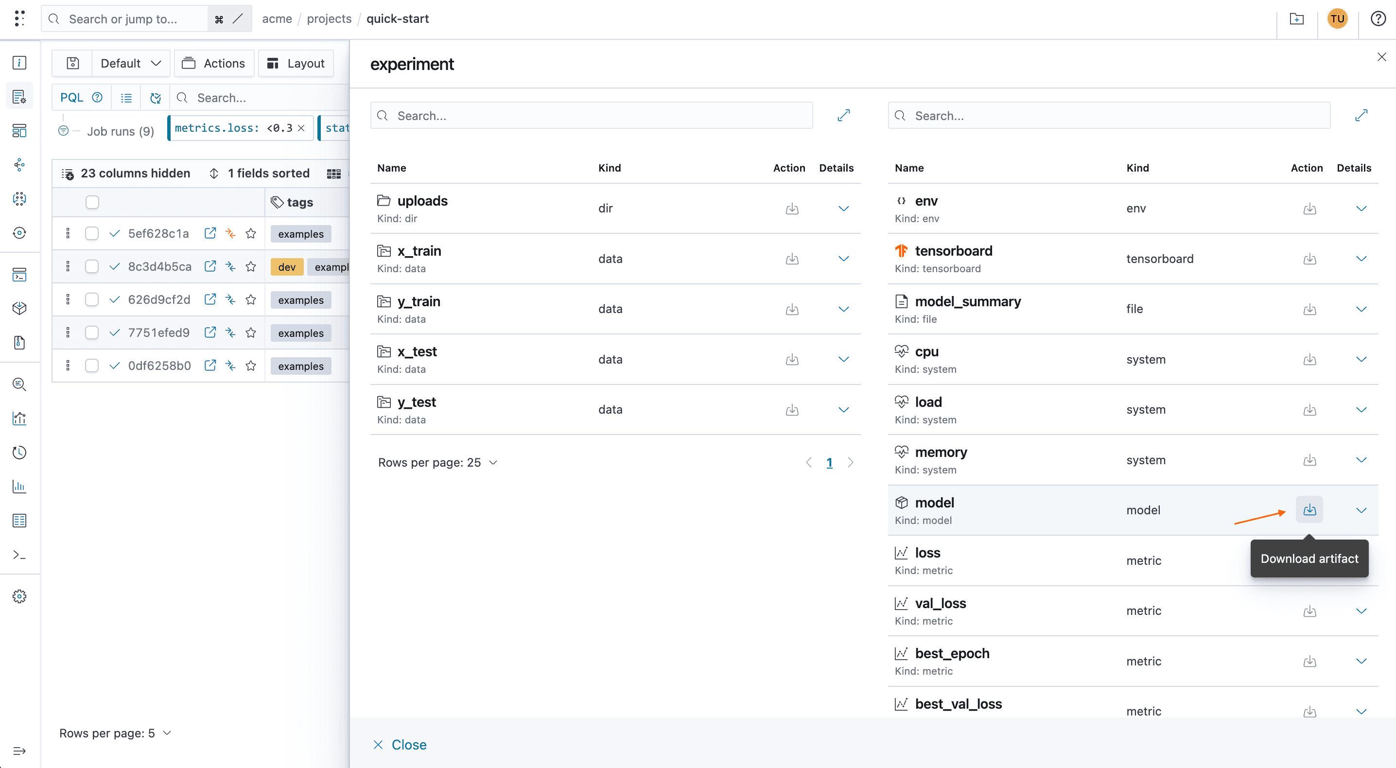 Introduction to Querying Metadata and Artifacts Using Polyaxon the UI - Polyaxon quick start ...