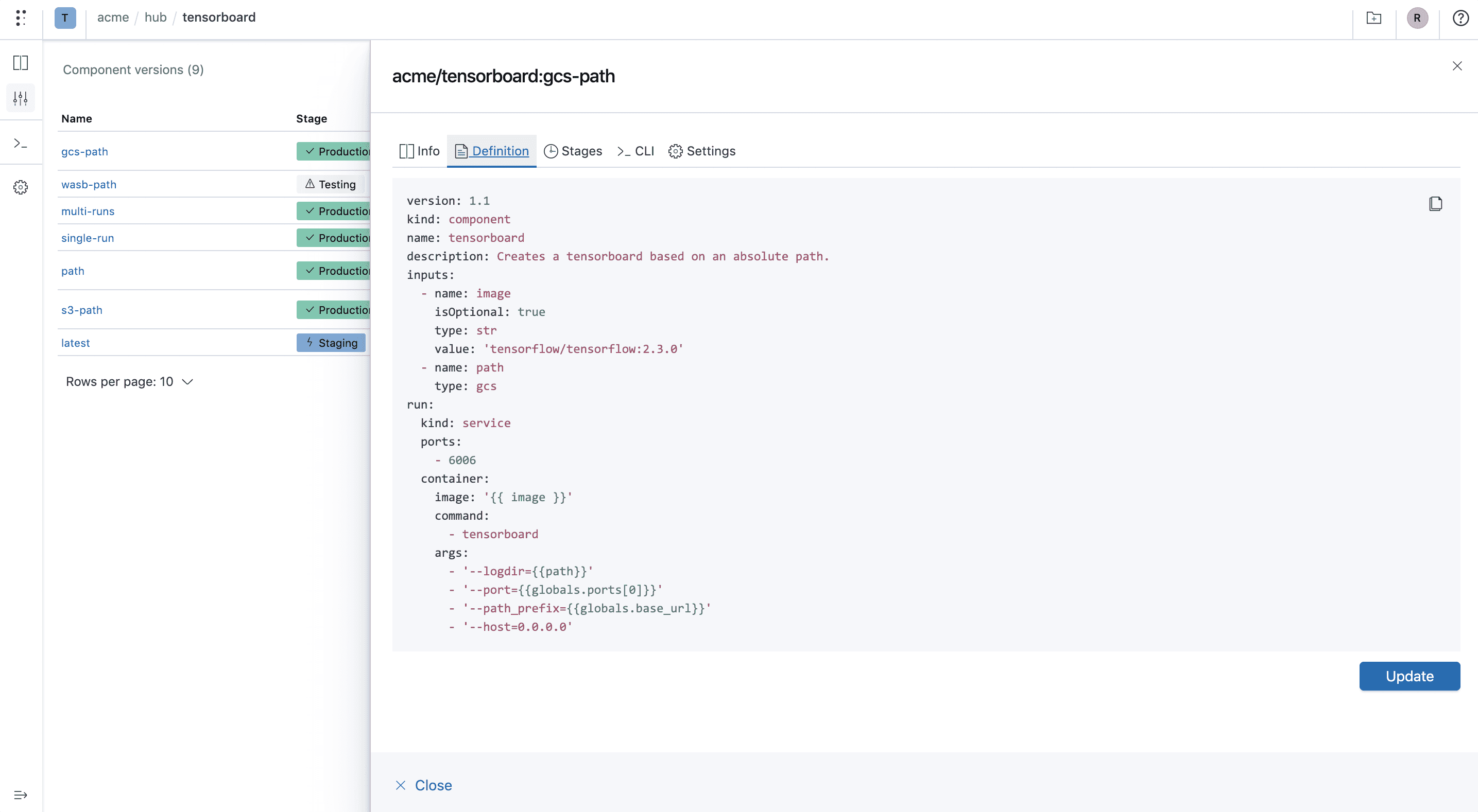 Polyaxon management UI - Component Versions