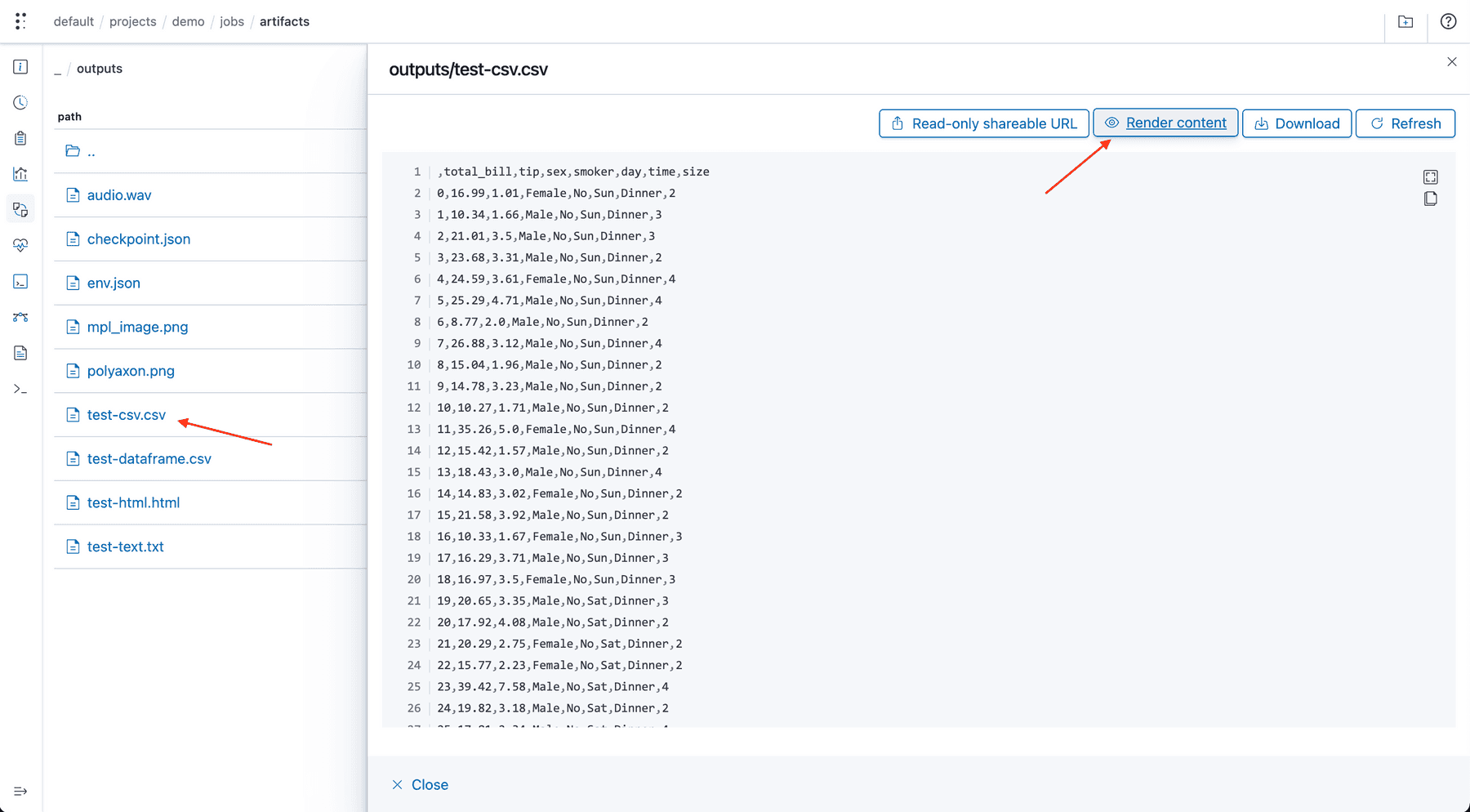 Polyaxon v1.16: Automatic CSV/TSV/Dataframes/... rendering